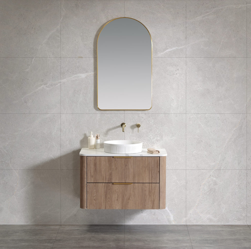 Kayla 900 Fluted Wall Hung Vanity – Tas Oak – Port Kembla Tiles
